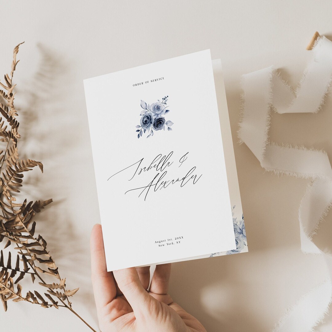 Vintage Floral Wedding Program Template, Modern Order off Service With ...