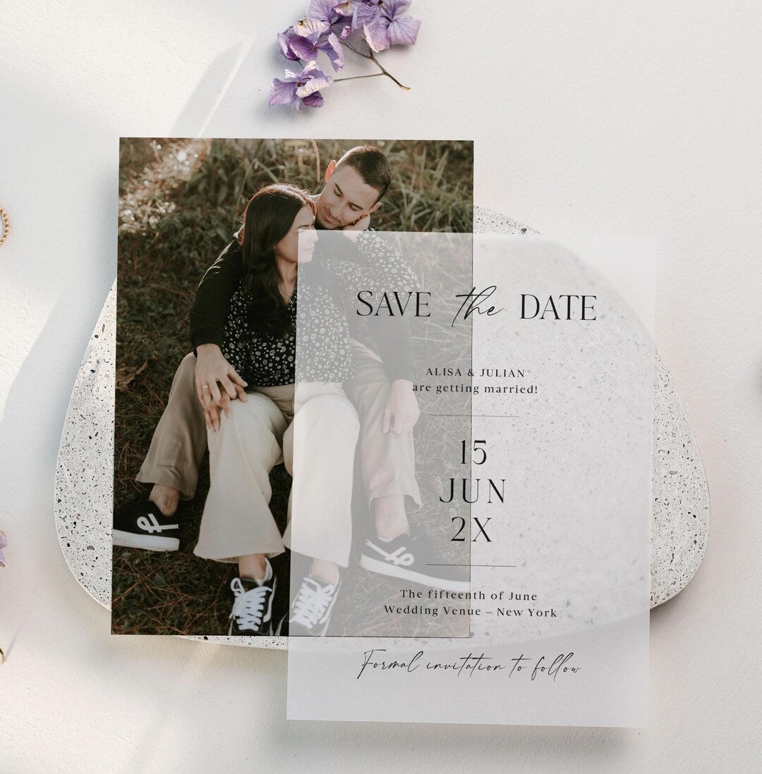 Photo Save the Date Template With Vellum Overlay, Editable and Printable Vellum Save the Date ...