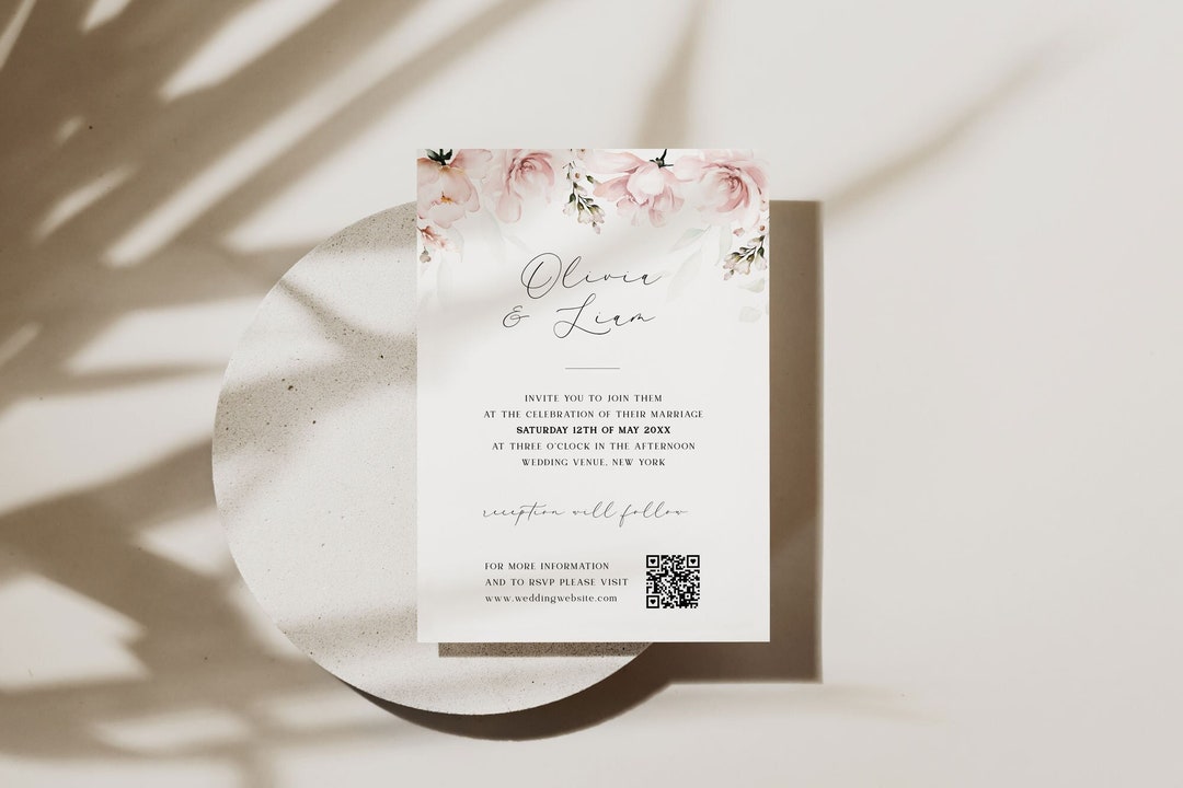 Plantilla de invitación de boda floral con código QR - Etsy España
