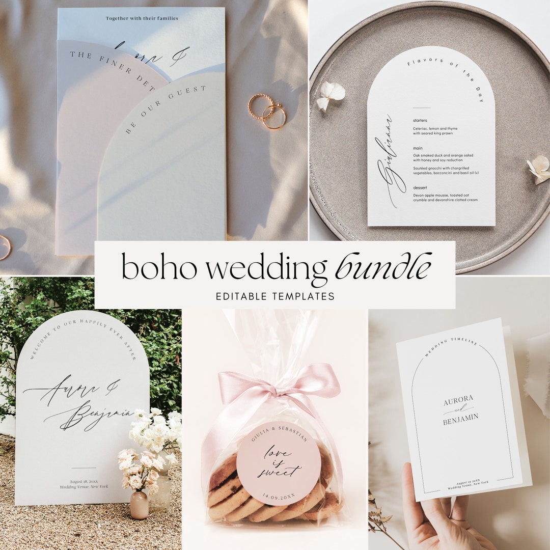 Printable Arch Wedding Invitation Template Bundle, Modern Blush Half ...