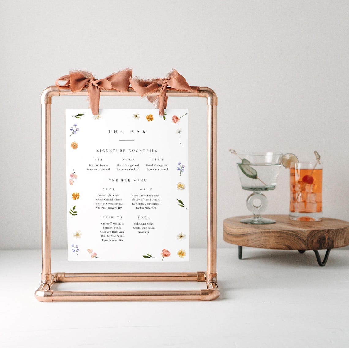 Printable Bar Sign Template With Wildflowers, Minimalist Elegant ...