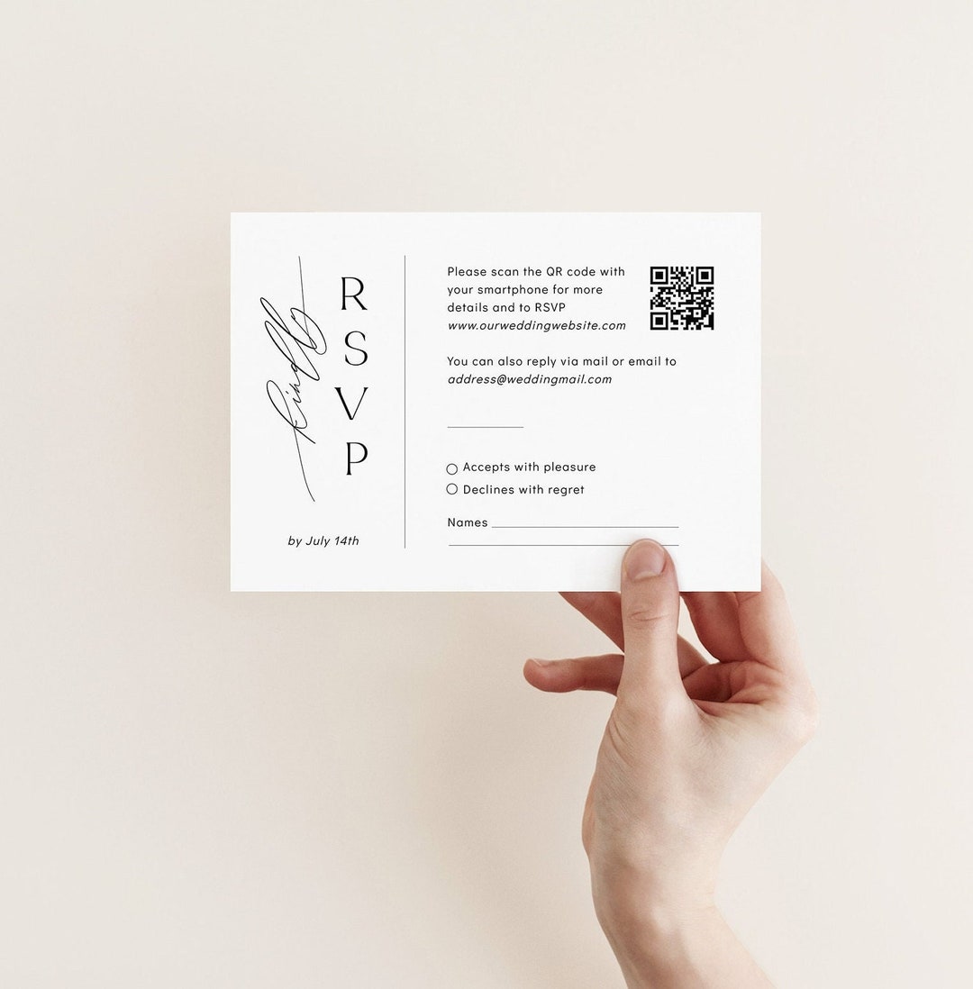 Modern RSVP Card Template With QR Code and Script Font, Minimalist ...
