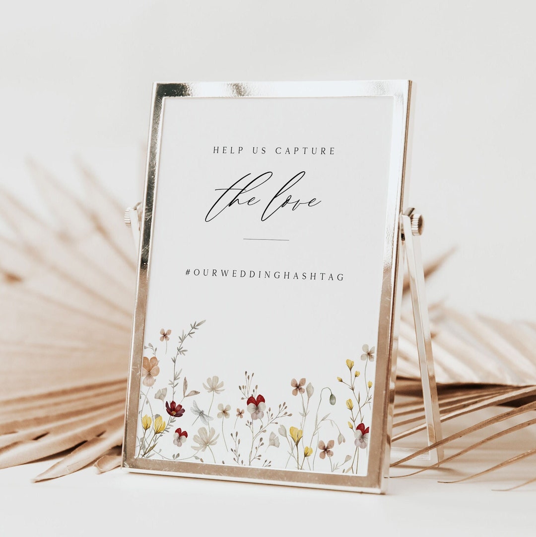 Printable Floral Wedding Hashtag Sign Template With Calligraphy Font ...