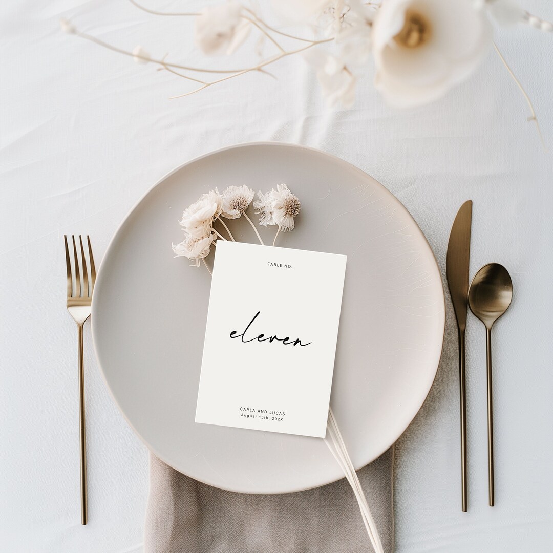 Printable Minimalist Wedding Table Number Template With Calligraphy ...