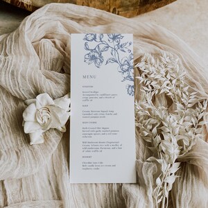Printable Vintage Wedding Menu Template With Blue Florals, Elegant ...