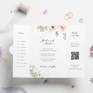Floral Gatefold Wedding Invitation Template With QR Code, Trifold ...