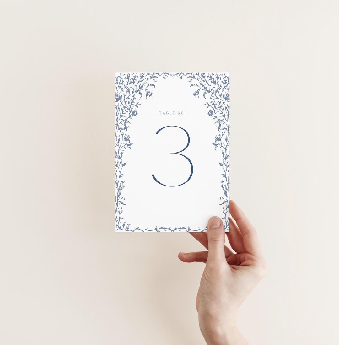 Printable Table Number Template Blue Vintage Theme, Floral Wedding ...