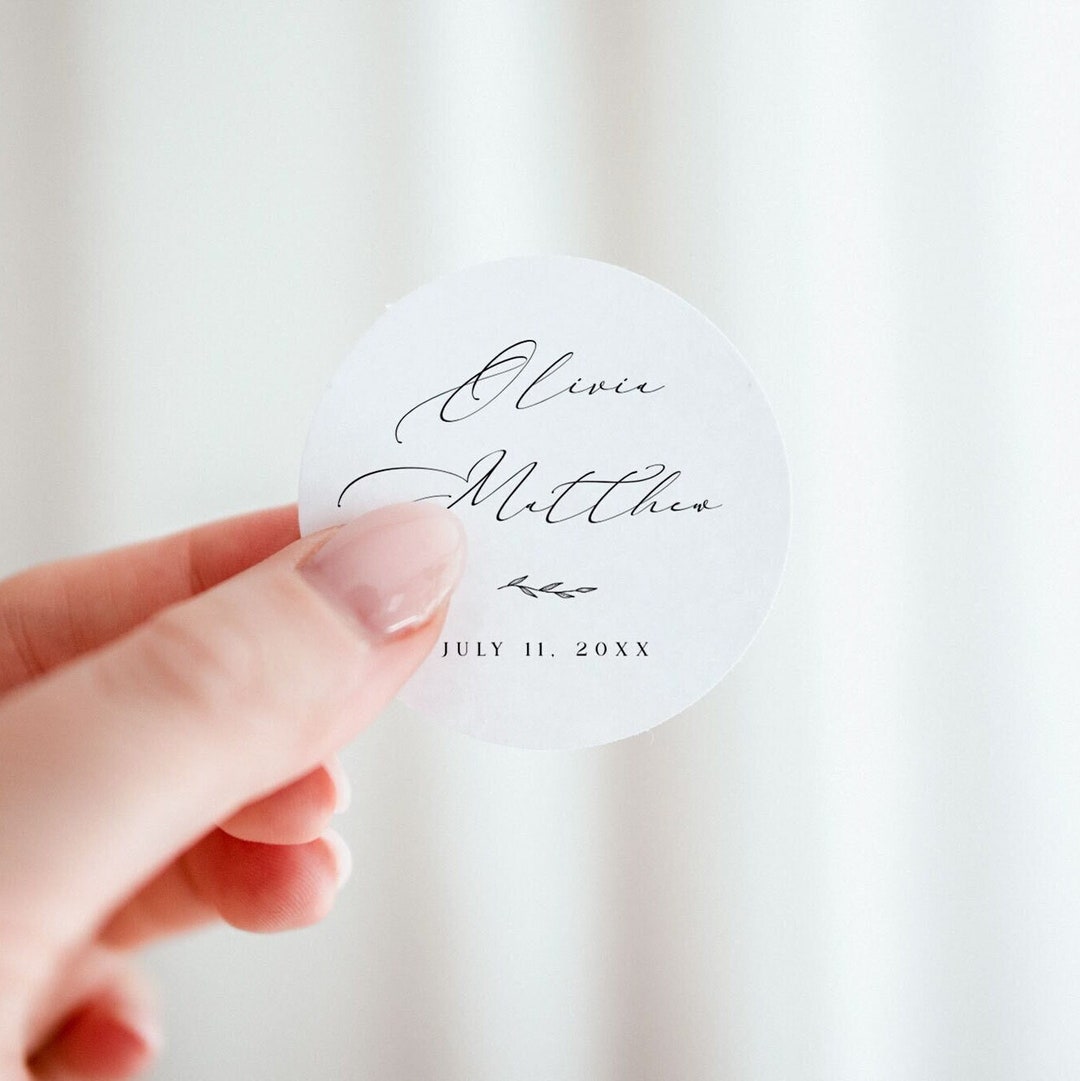 Round Wedding Stickers Template, Editable Wedding Favor Label ...