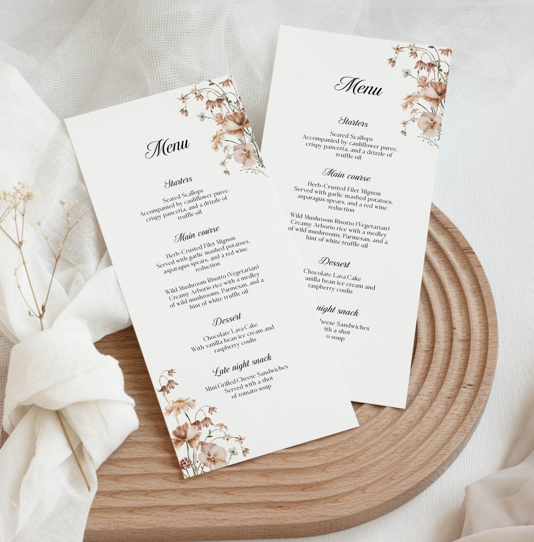 Printable Floral Menu Template, Modern Arch Menu 4x9 Inch With ...