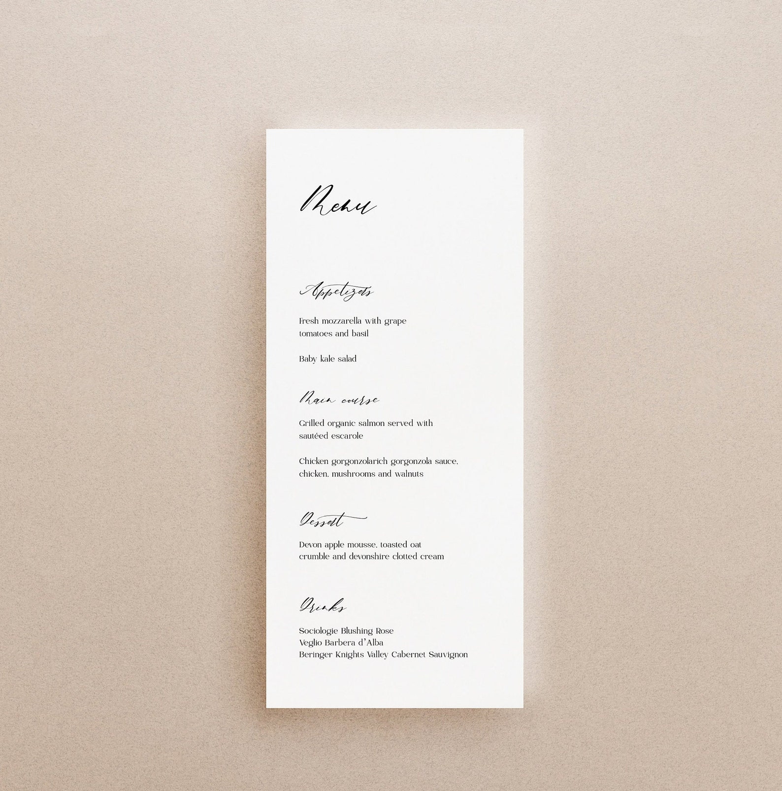 Printable Wedding Menu & Narrow Place Card Template Set With ...