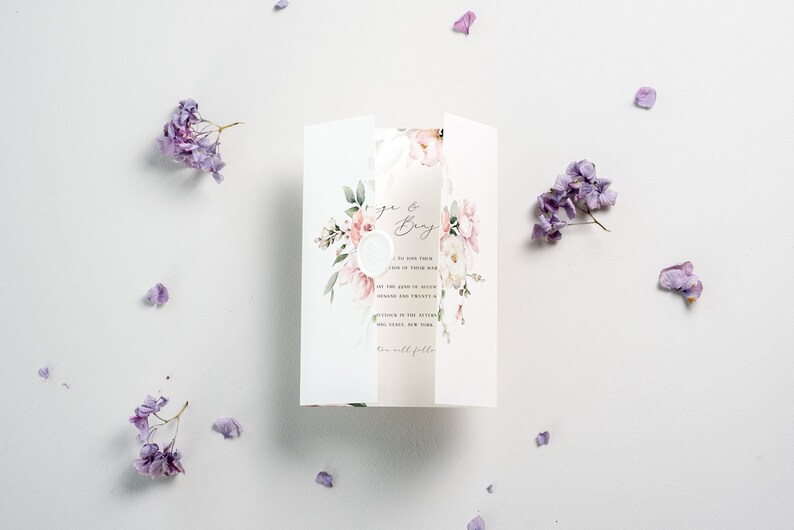 Floral Gatefold Wedding Invitation Template With QR Code - Etsy