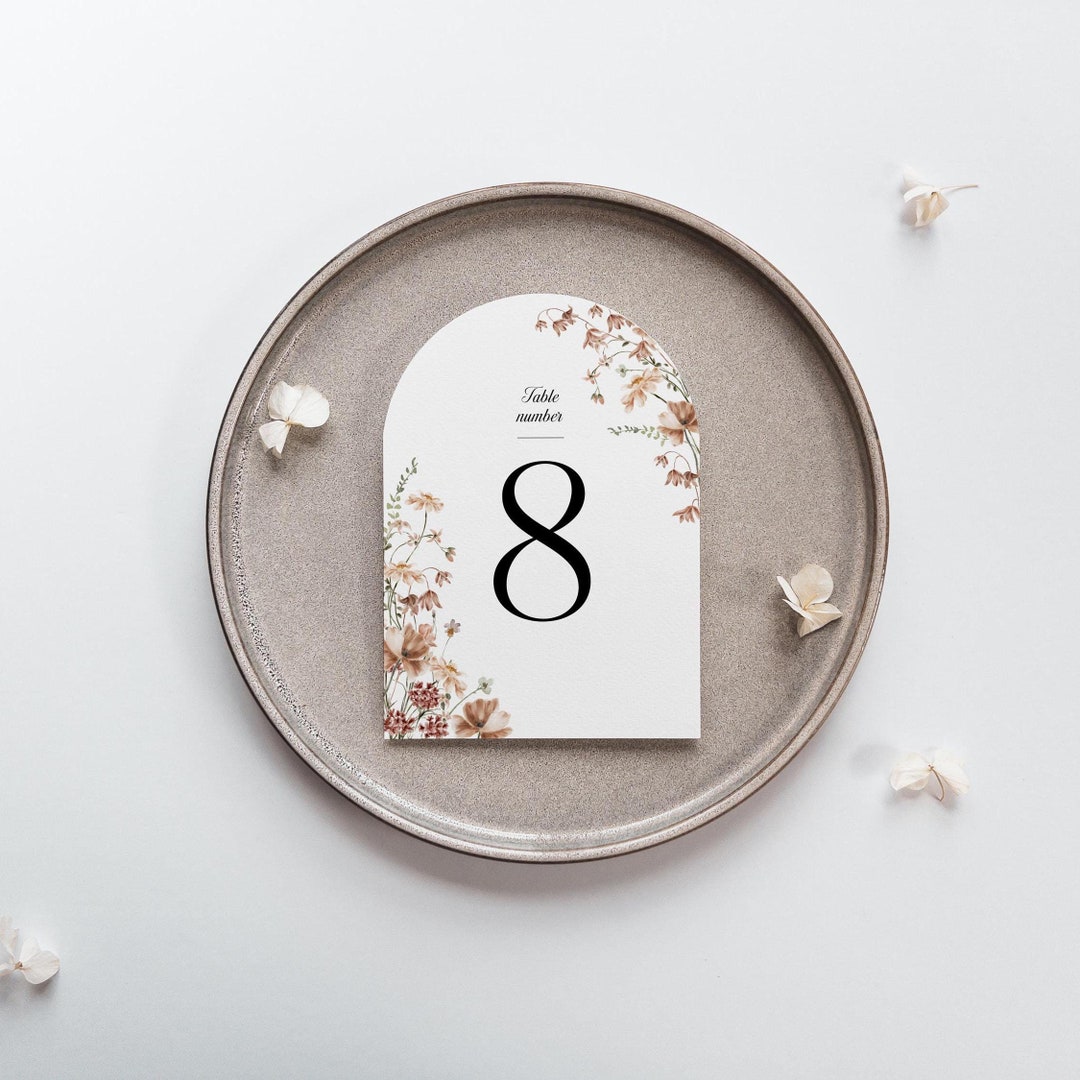 Printable Arch Table Number Template With Wildflowers, Arched Floral ...