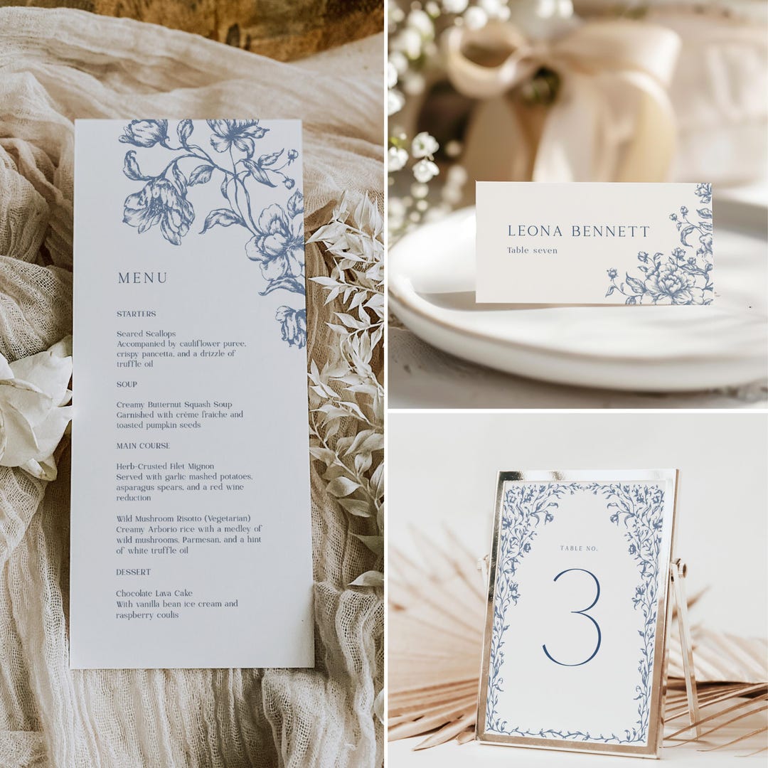 Printable Wedding Table Setting Template Bundle With Vintage Flowers ...