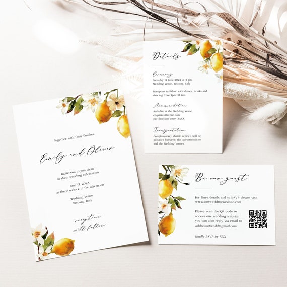 Citrus Theme Wedding Invitations Peach Floral Wedding Invitation