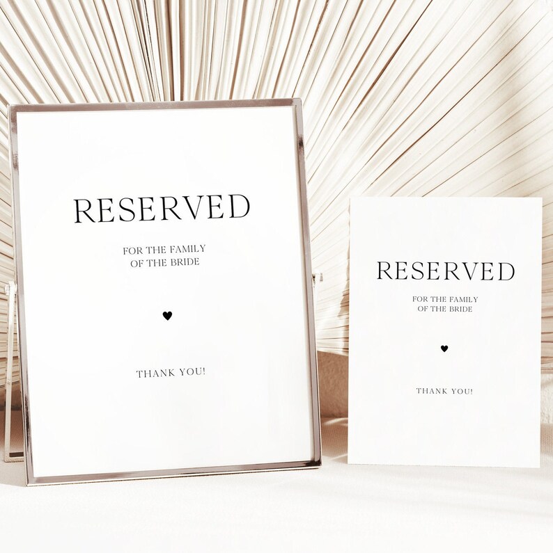 Wedding Reserved Sign, Printable Reserved Sign, Editable Modern Wedding ...