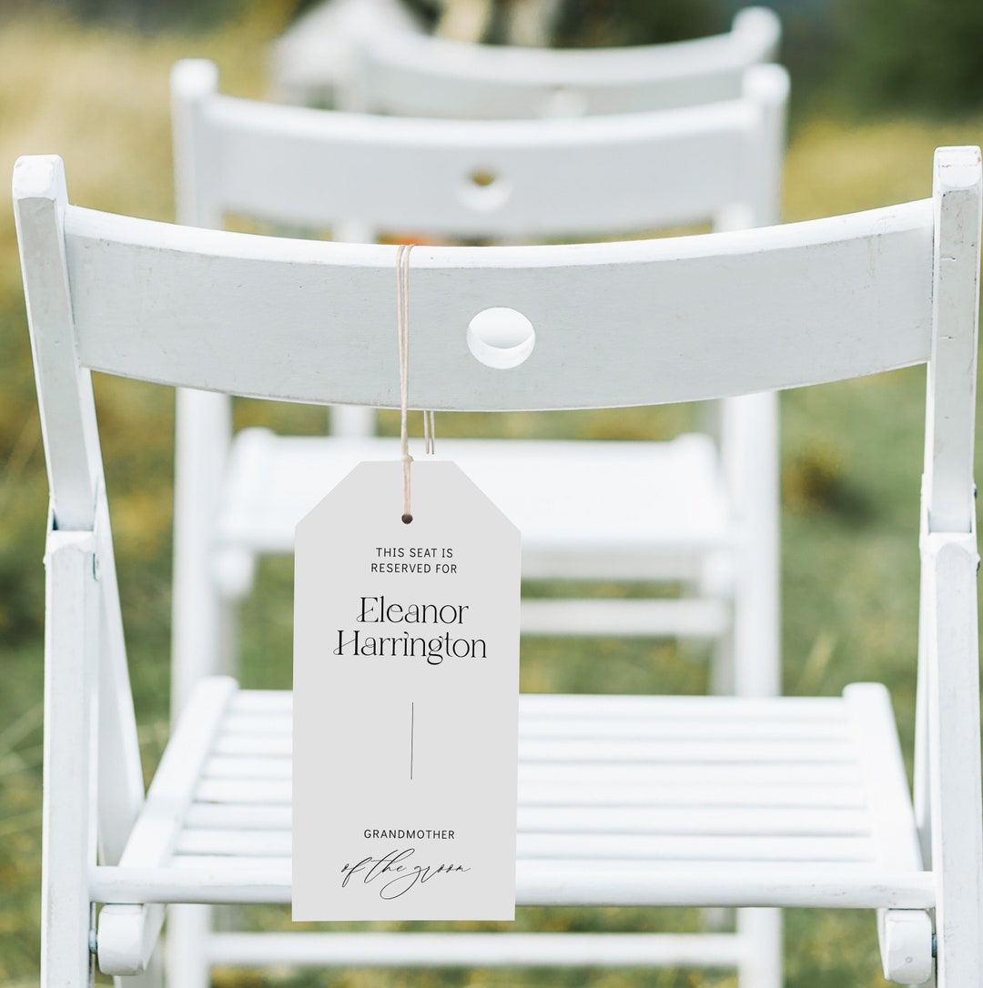 Reserved Seating Tag Ceremony Wedding Sign Template, Elegant Reserved ...