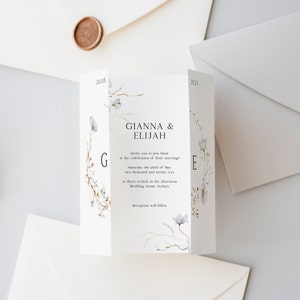 Floral Gatefold Wedding Invitation Template With QR Code, Editable and ...