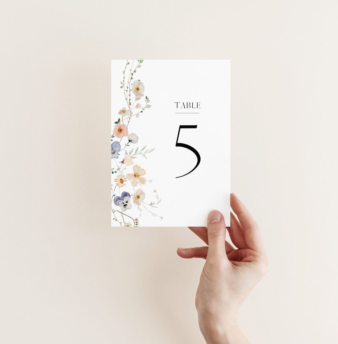 Wildflower Table Number Template, Spring Wedding Table Card - Etsy
