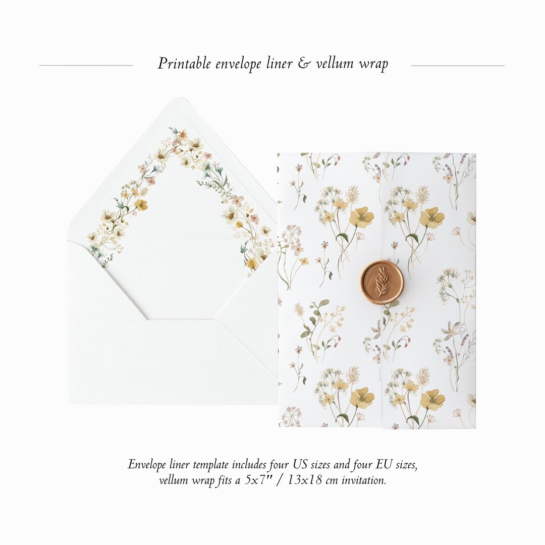 Printable Floral Envelope Liner and Vellum Wrap Template, Vintage ...
