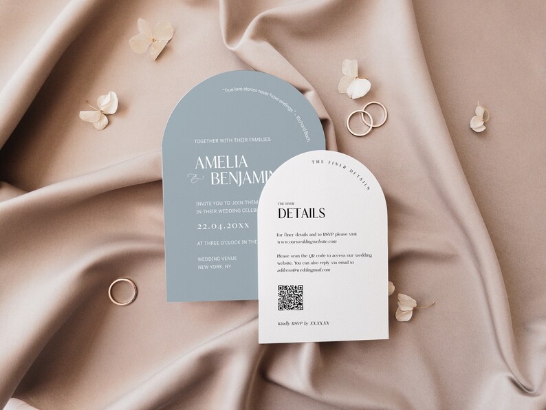 Arch Wedding Invitation Template Suite With QR Code Dusty - Etsy