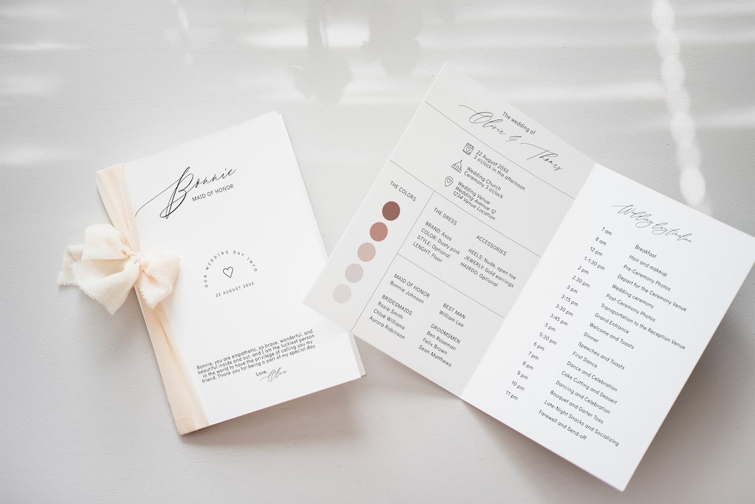 Bridal Party Info Booklet Template for Bridesmaids and Groomsmen ...