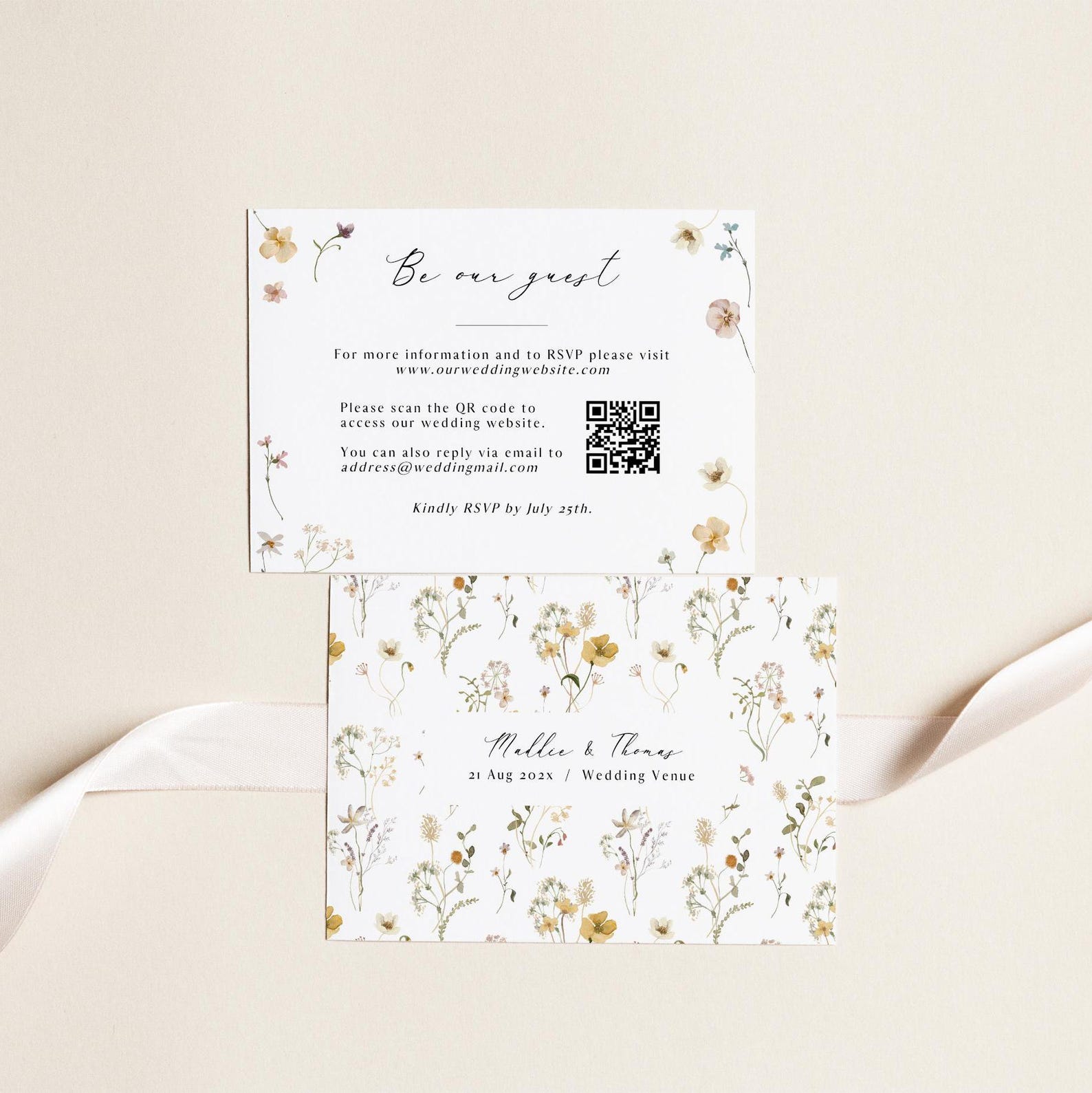 Printable RSVP With QR Code and Calligraphy Font, Minimalist Floral ...