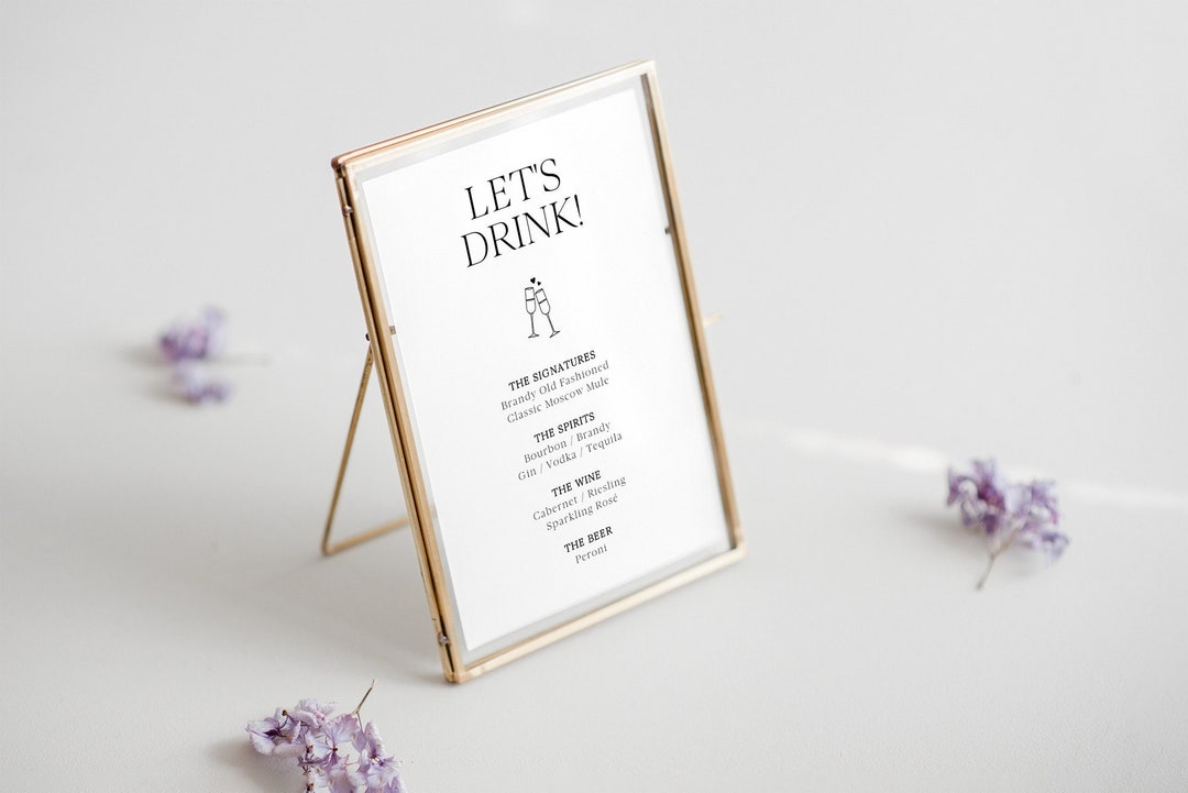 Minimalist Wedding Bar Menu Template Editable Printable - Etsy