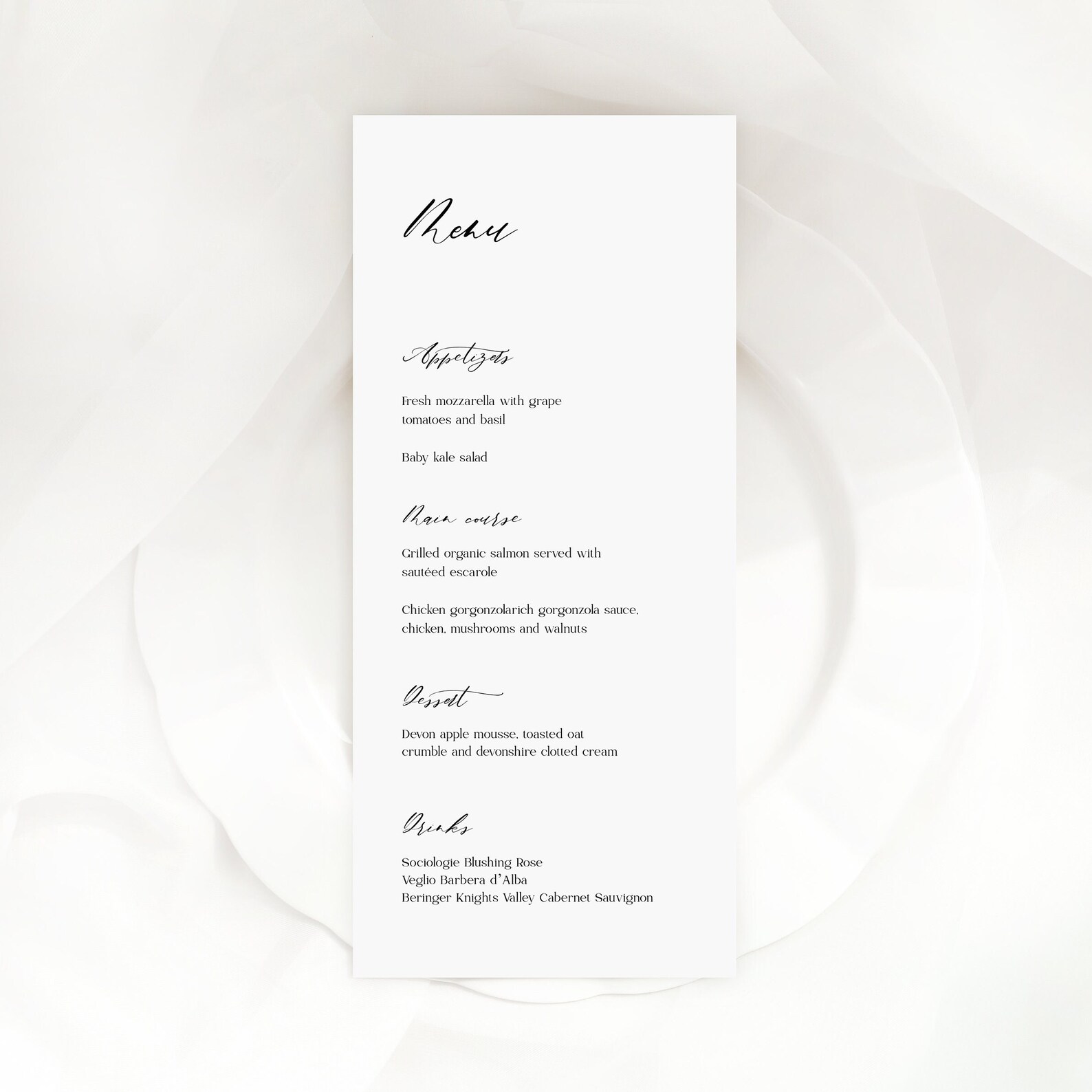 Printable Wedding Menu & Narrow Place Card Template Set With ...