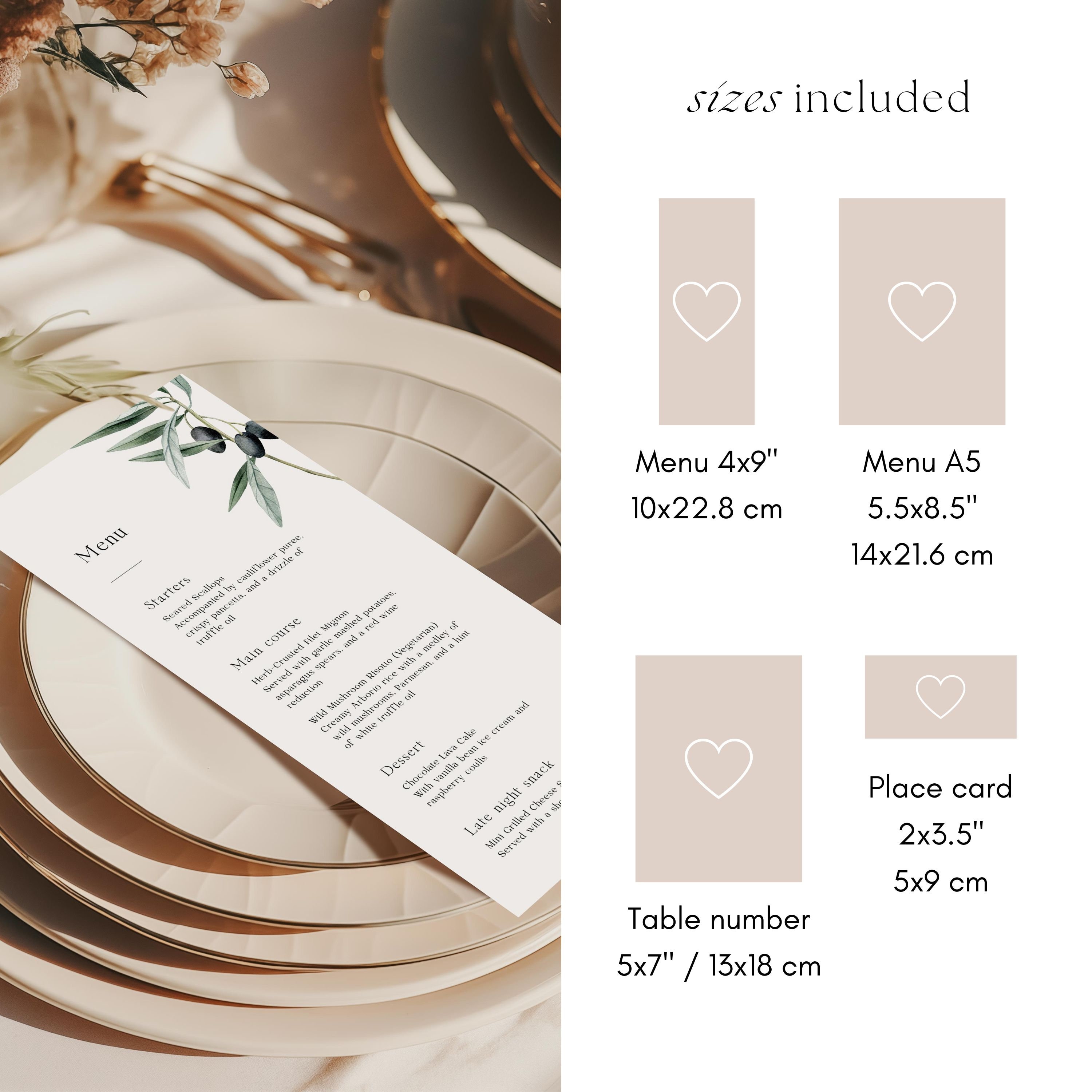 Wedding Table Setting Template Bundle With Olive Branches, Modern ...