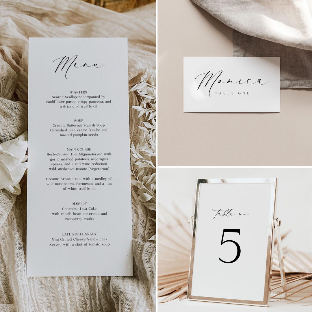 Printable Calligraphy Wedding Table Setting Template Set, Table Setting ...