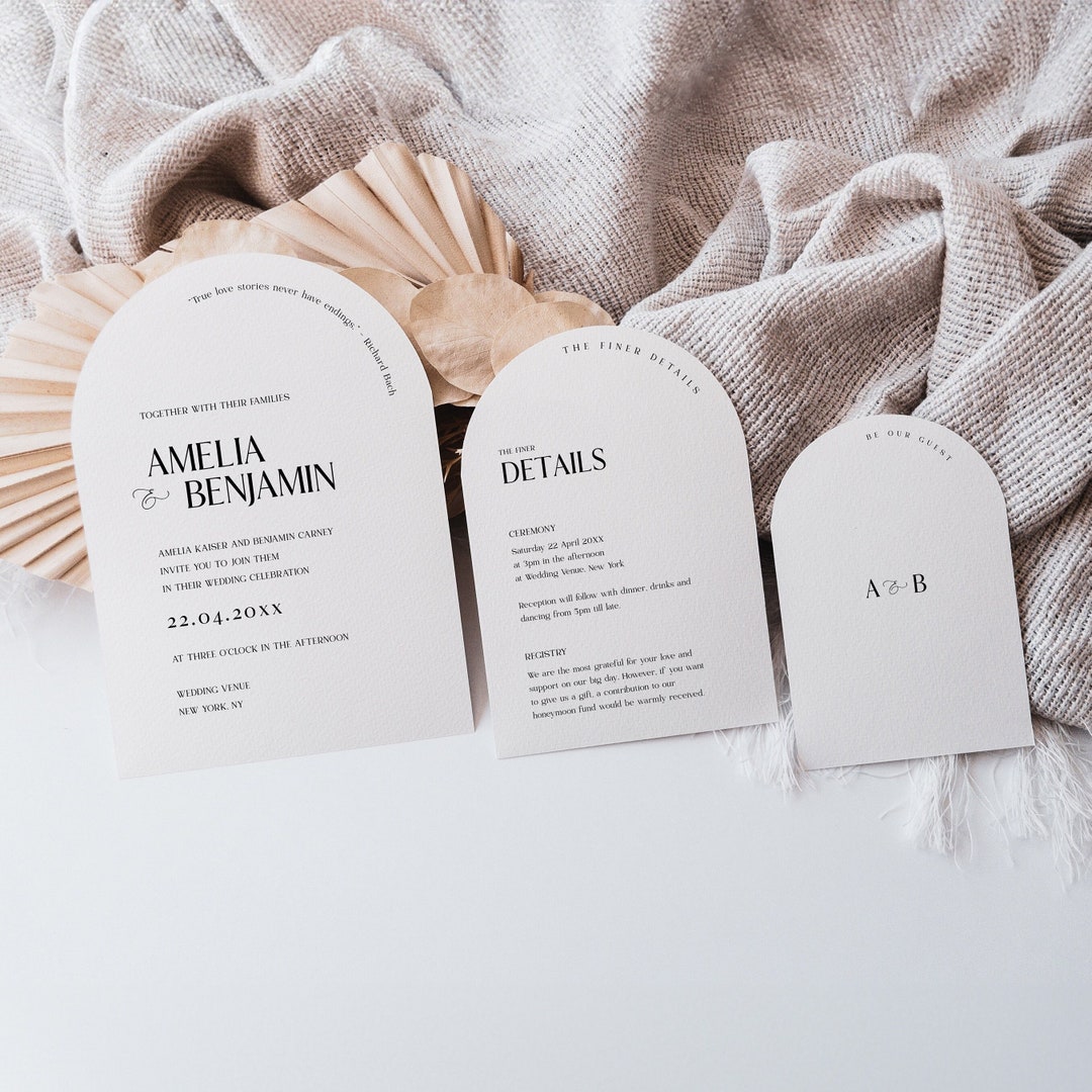 Arched Wedding Invitation Suite Template, Modern DIY Elegant Wedding ...