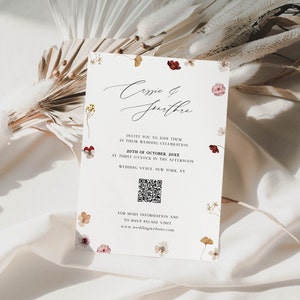 Printable Floral Wedding Invitation Template With QR Code, Modern ...