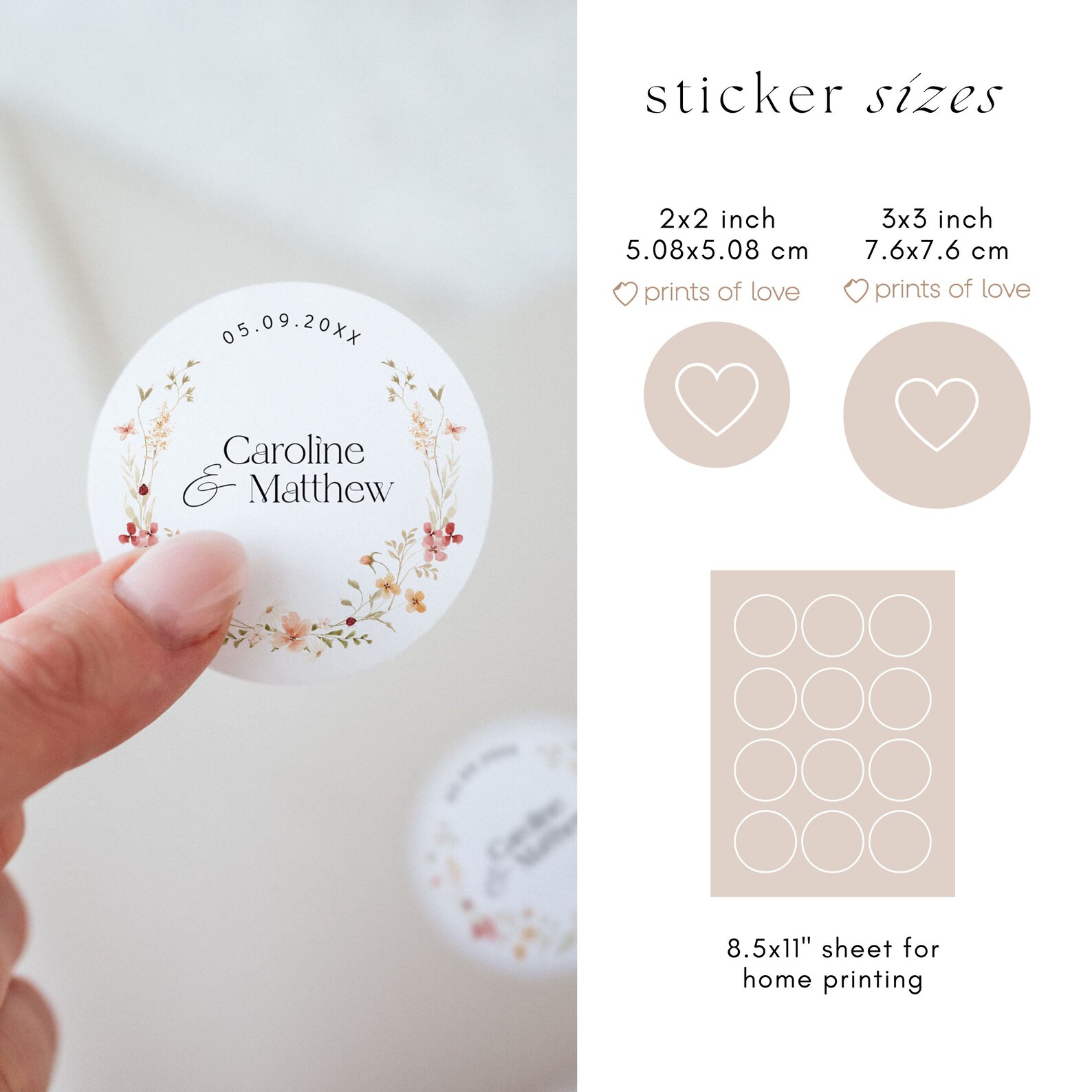 Floral Wedding Stickers Template, Round Editable Wedding Favor Label ...