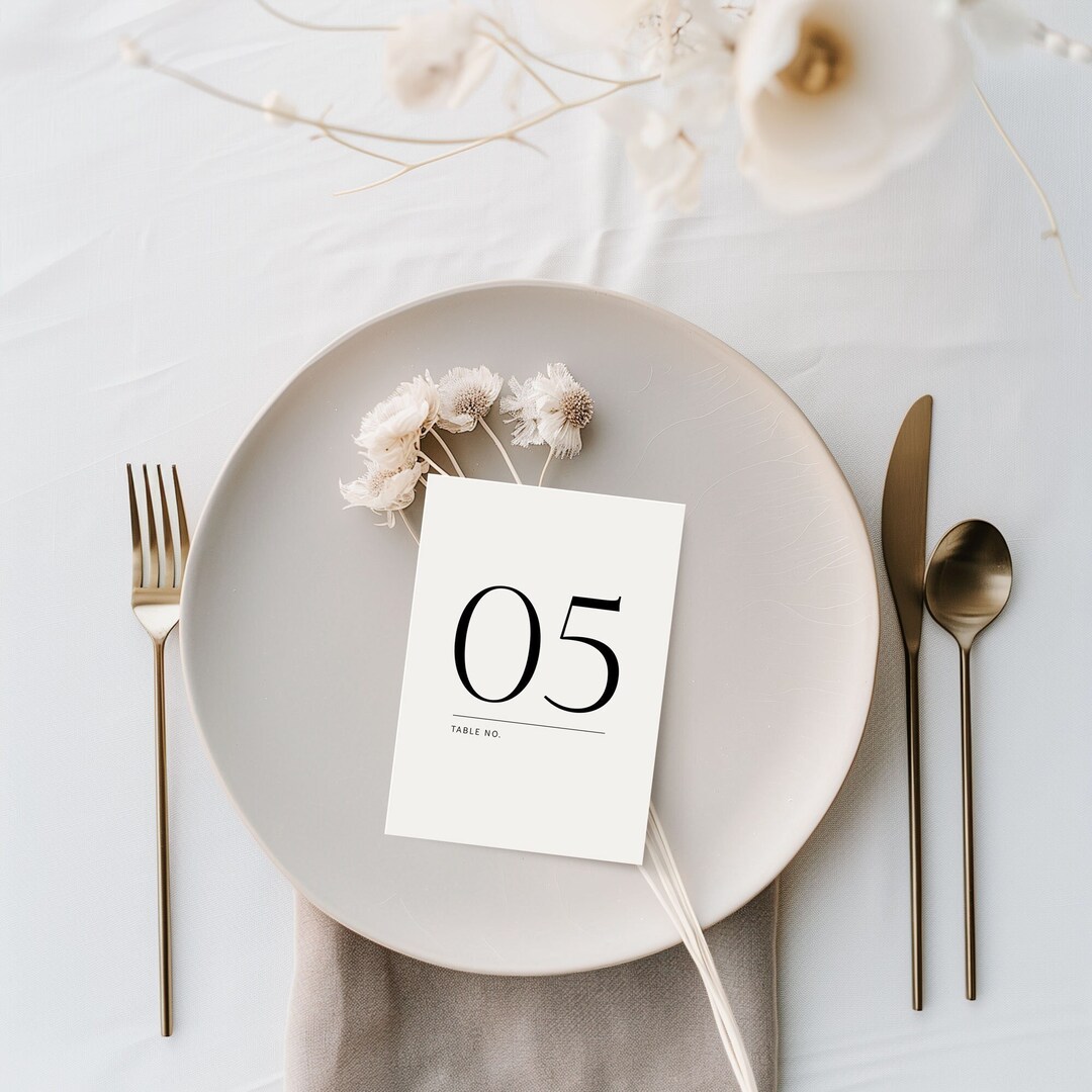 Printable Minimalist Wedding Table Number Template, Simple Modern Table ...