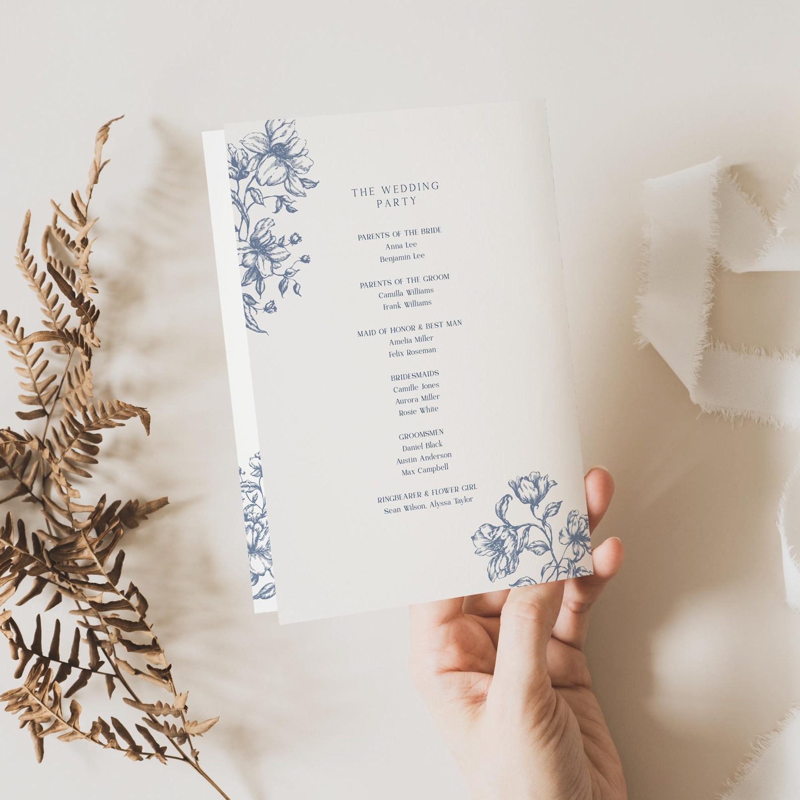 Printable Wedding Program Template, Modern Order of Service With Blue ...