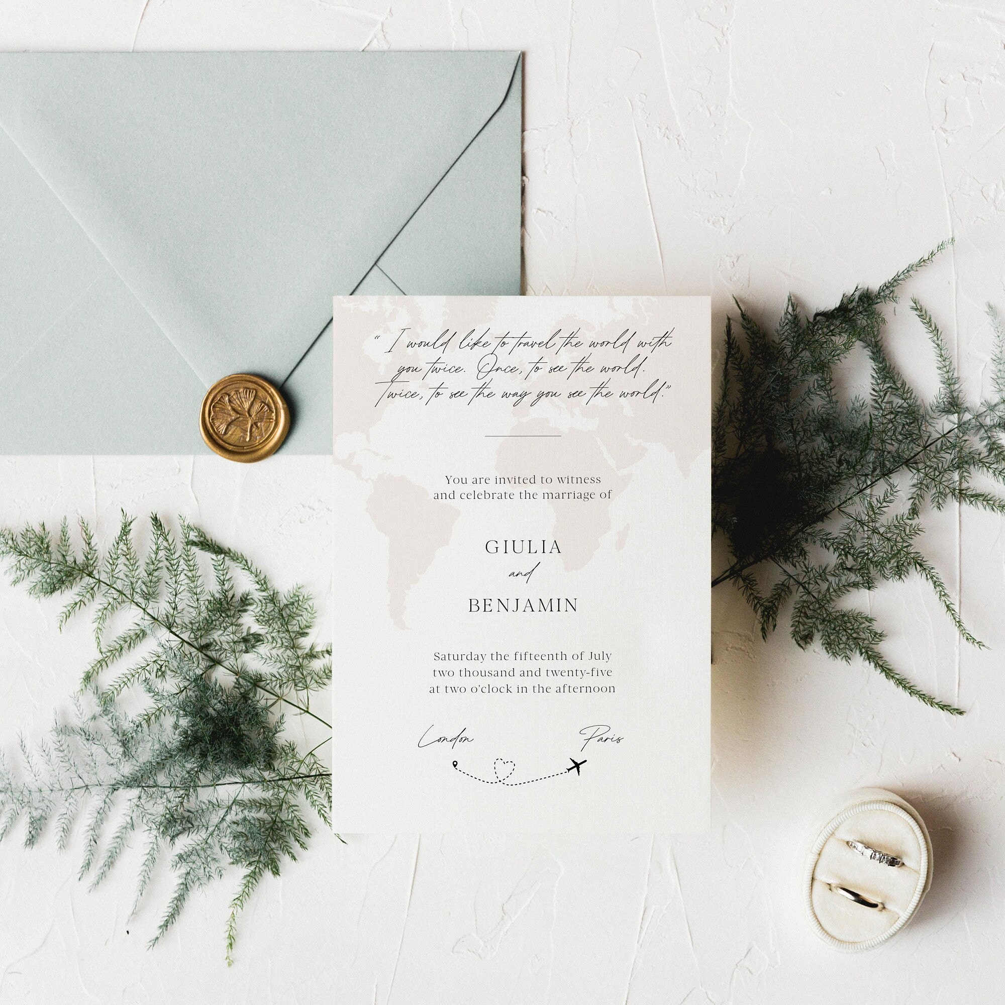 Destination Wedding Invitation Template Suite, Modern DIY Travel ...