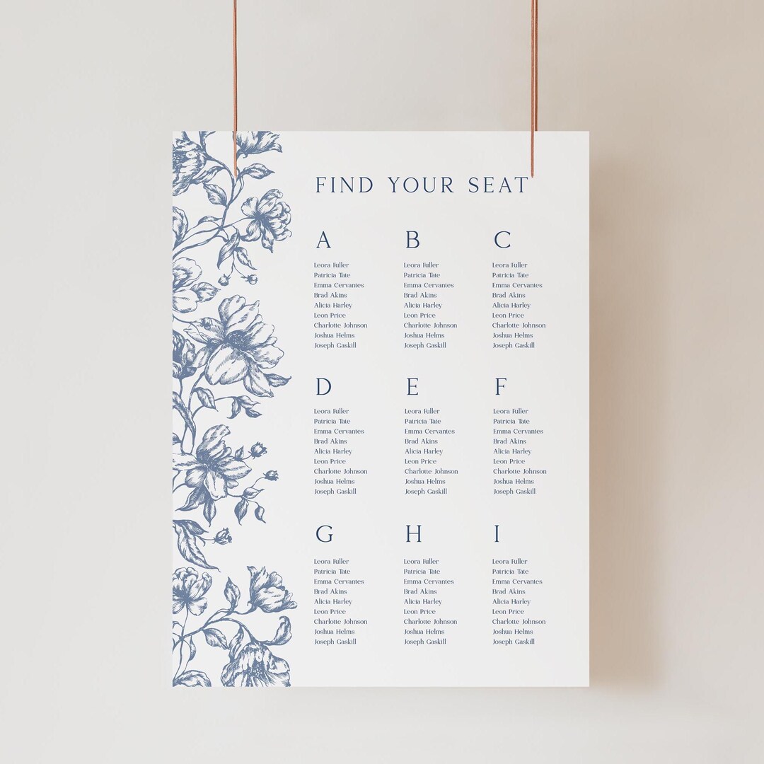 Printable Seating Chart Sign Template With Vintage Flowers, Wedding ...