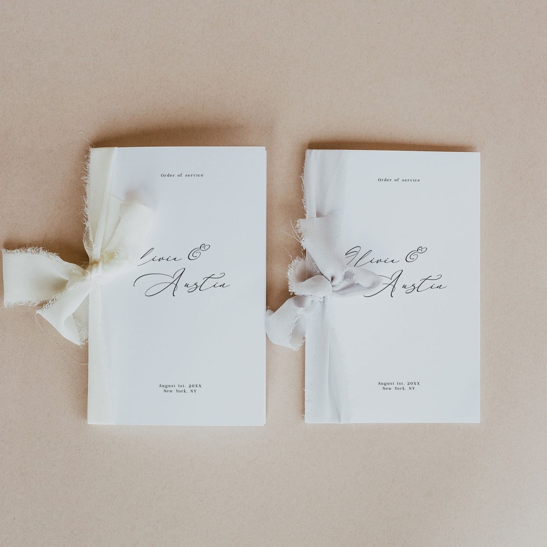 Modern Wedding Program Booklet Template Elegant Order of Service Folded ...