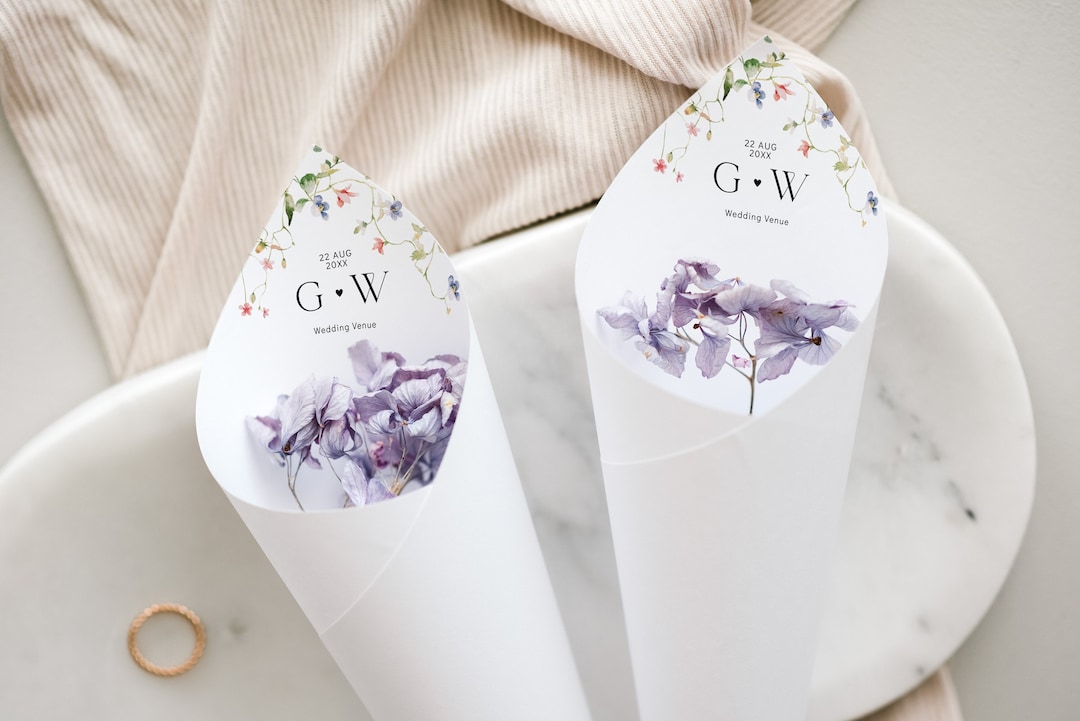 Floral Confetti Cone Template for Petal Toss DIY Editable - Etsy