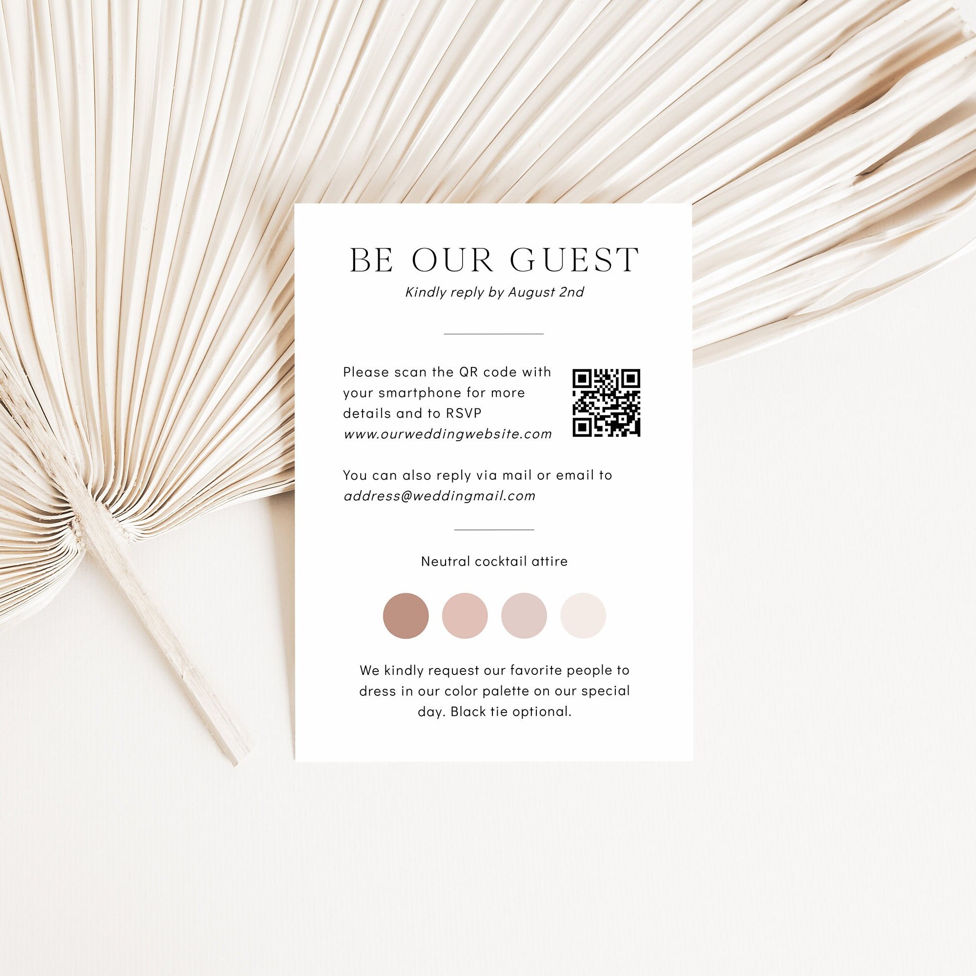 Printable RSVP + Wedding Attire Card Template With QR Code, Guest Dress ...