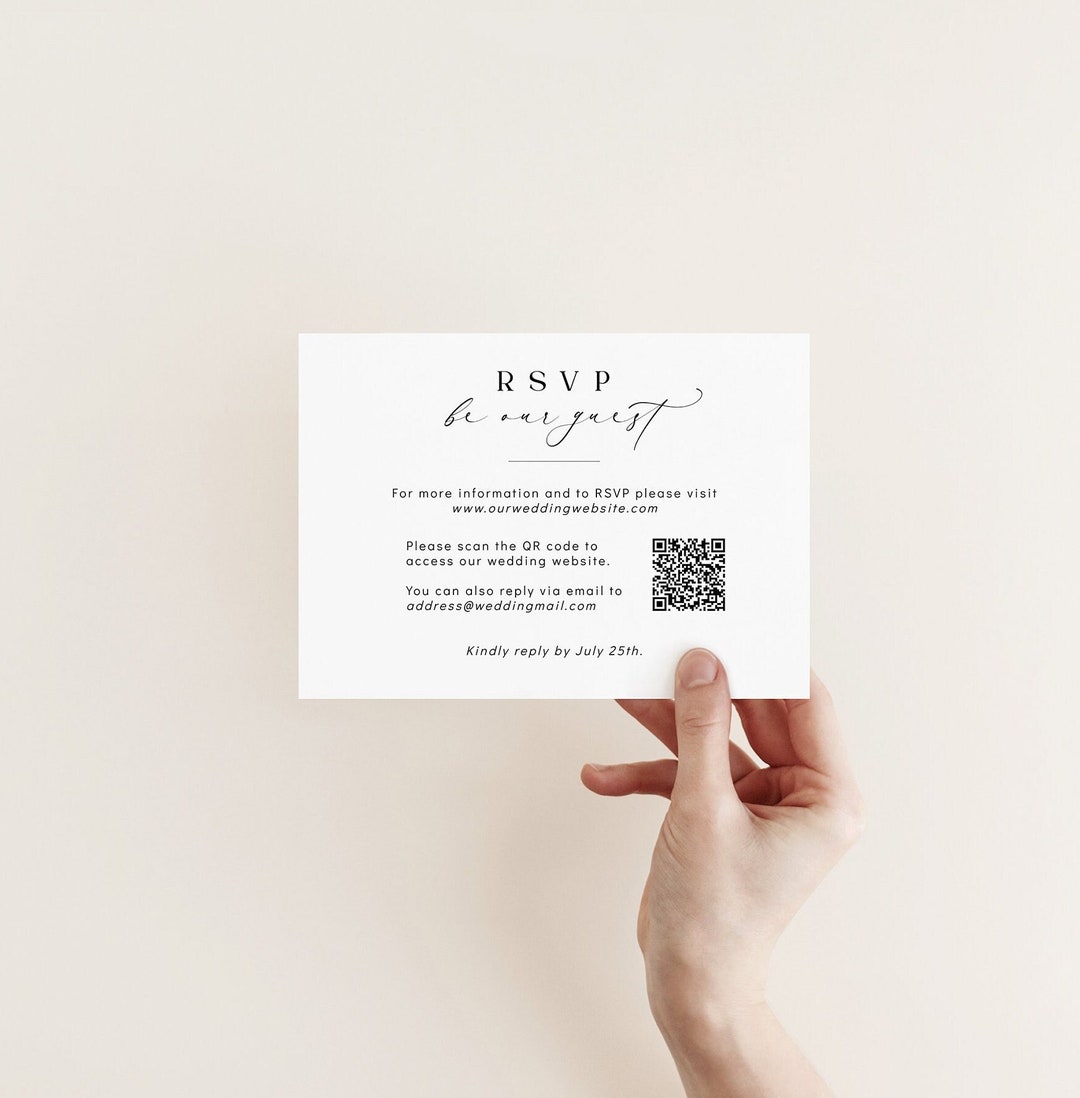 Printable RSVP With QR Code and Calligraphy Font Minimalist - Etsy
