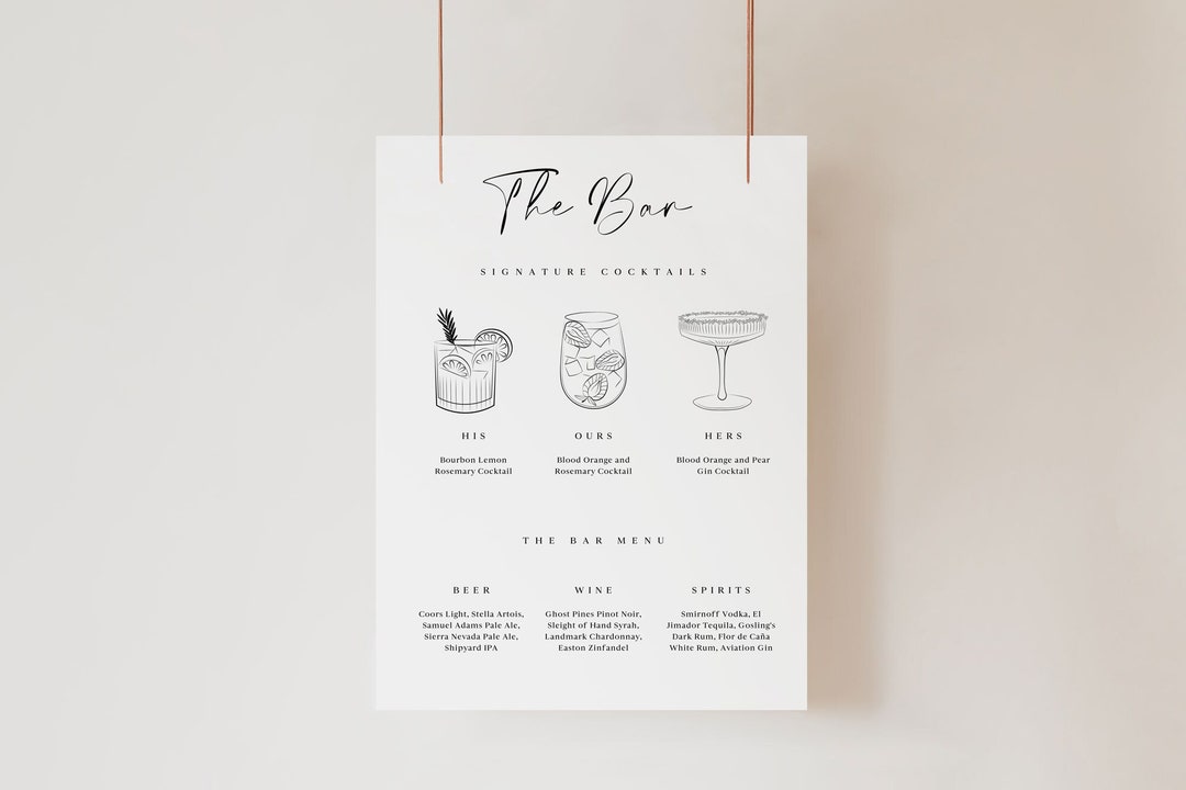 Minimalist Bar Sign Template With Cocktail Illustrations - Etsy