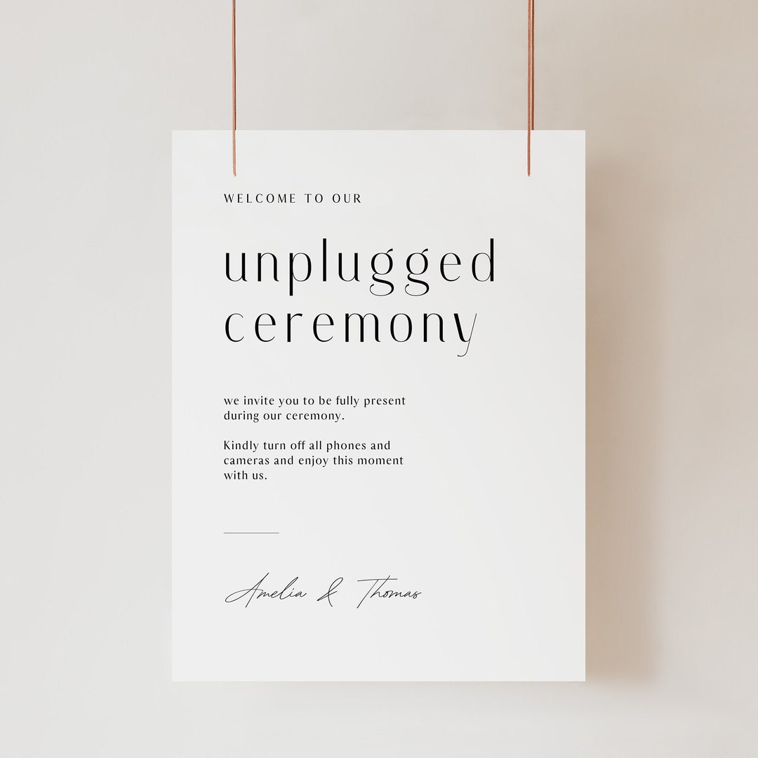 Unplugged Wedding Ceremony Sign Template, Minimalist Wedding Reception ...