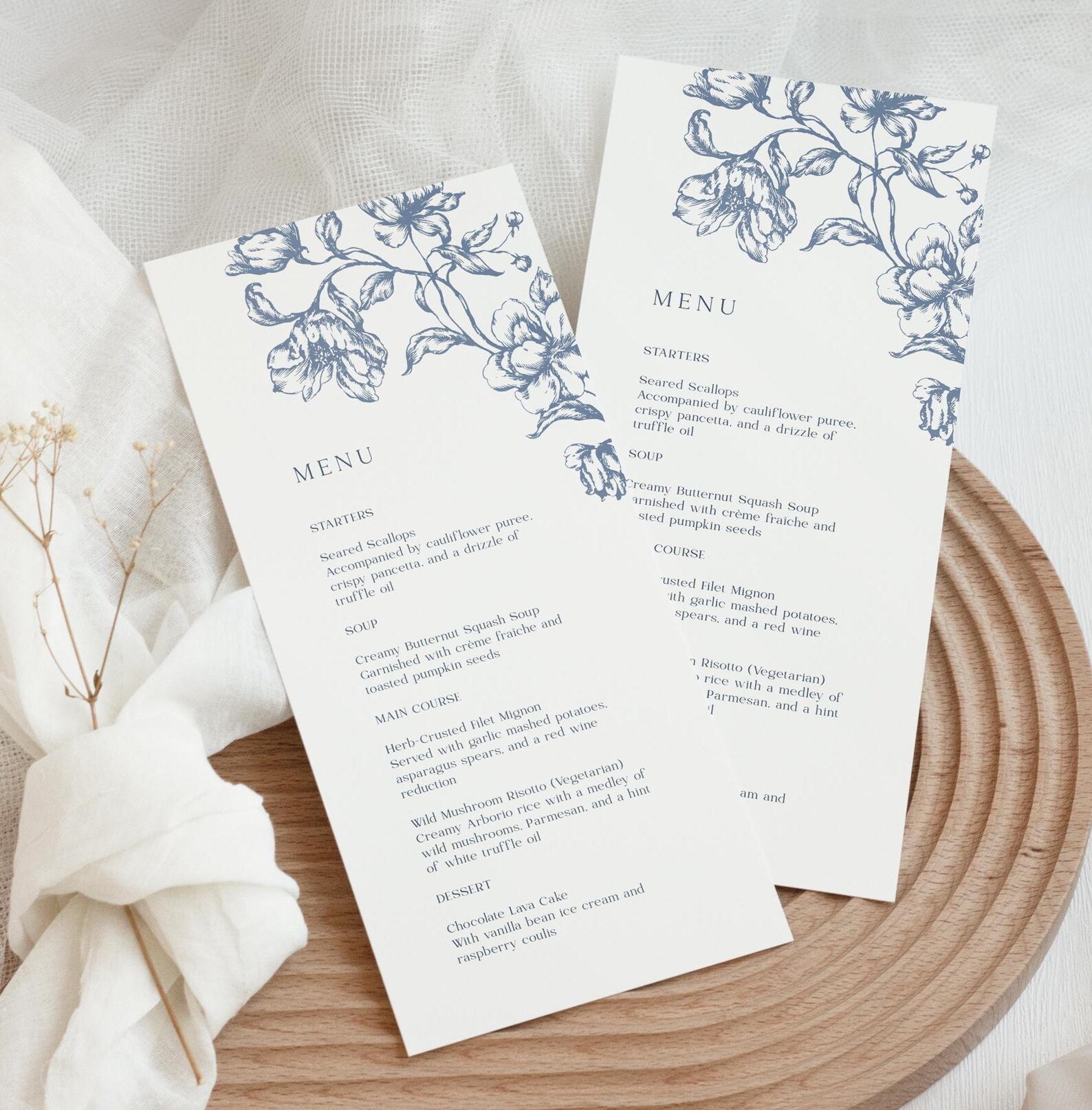 Printable Vintage Wedding Menu Template With Blue Florals, Elegant ...