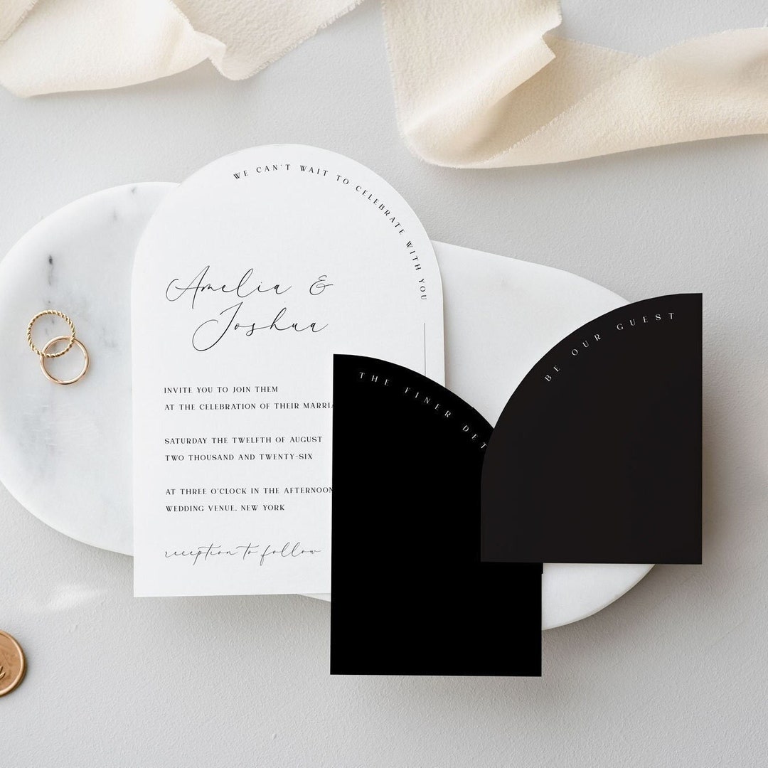 Half Arch Wedding Invitation Template Suite in Black and White, Black ...