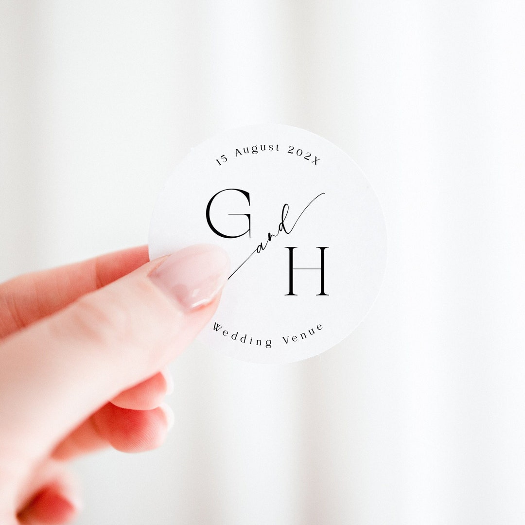 Round Wedding Stickers Template, Editable Wedding Favor Label ...