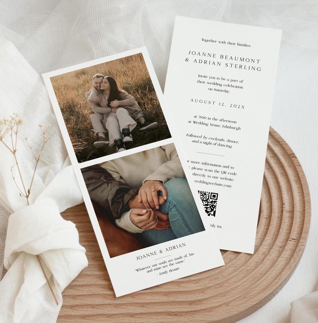 Printable Wedding Invitation Template With Picture, Minimalist 4x9 ...