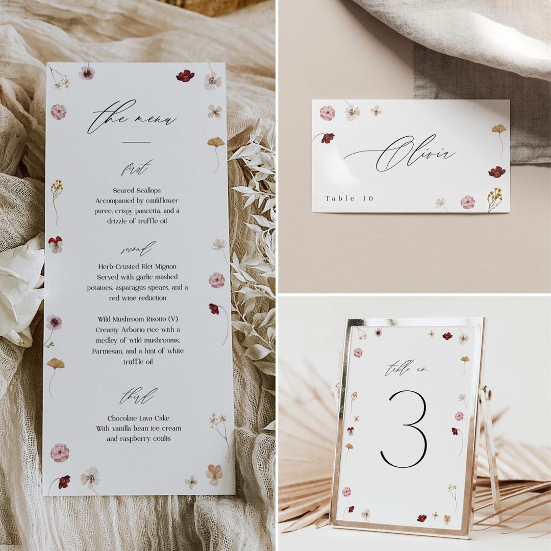 Printable Table Setting Bundle, Floral Wedding Menu, Place Card and ...