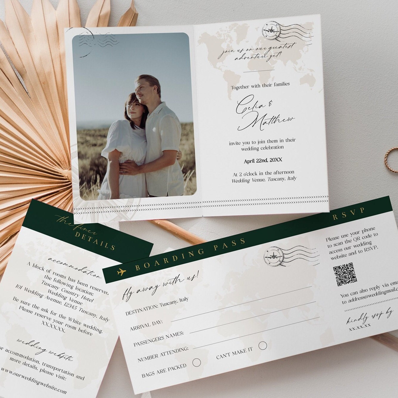 Boarding Pass Wedding Invitation Template Suite With Photo and QR Code ...