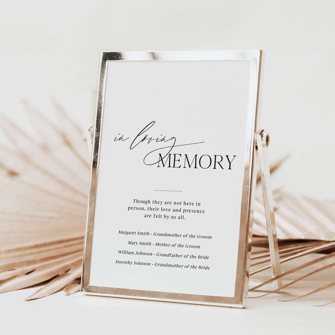 Printable in Loving Memory Wedding Table Sign Design, Memory Reception ...